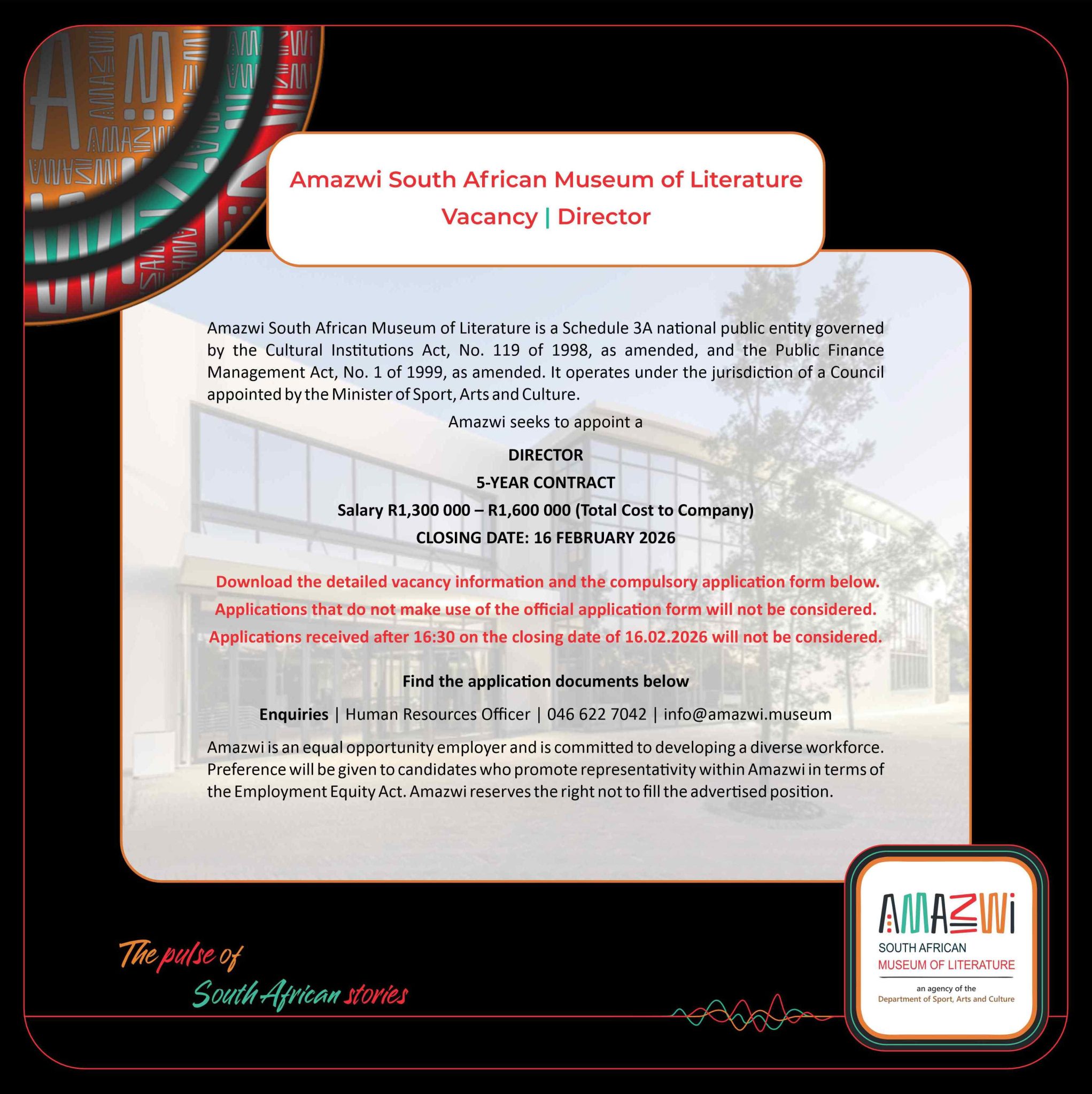 Vacancies – Amazwi South African Museum Of Literature